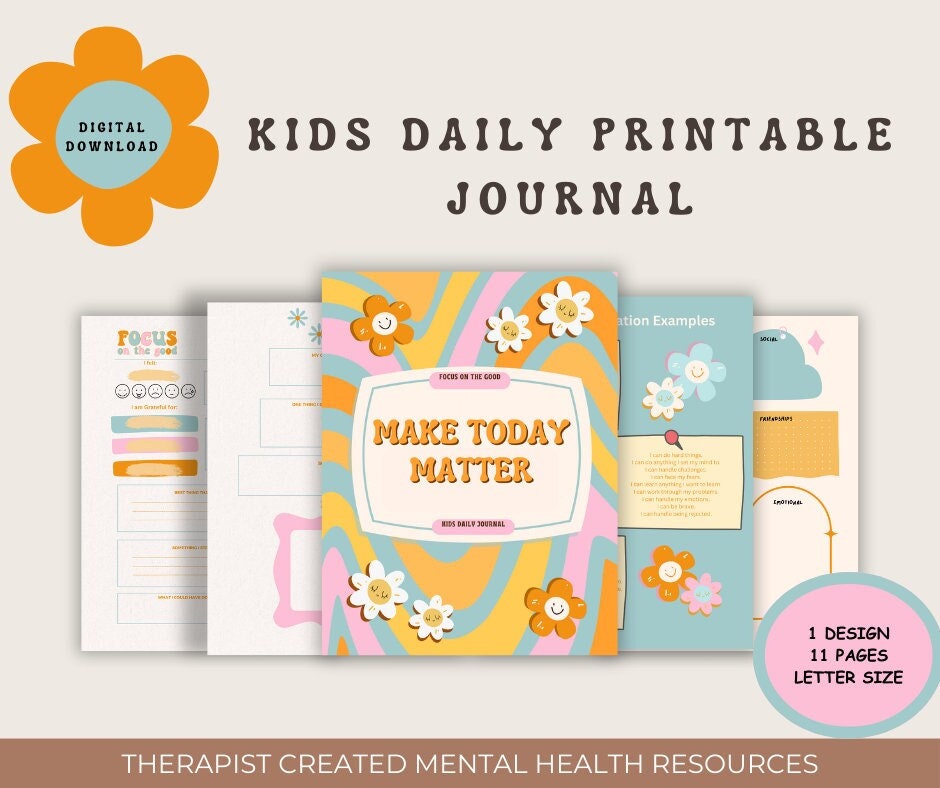 Kids Daily Printable Journal, Daily Mindfulness, Gratitude, Emotional ...