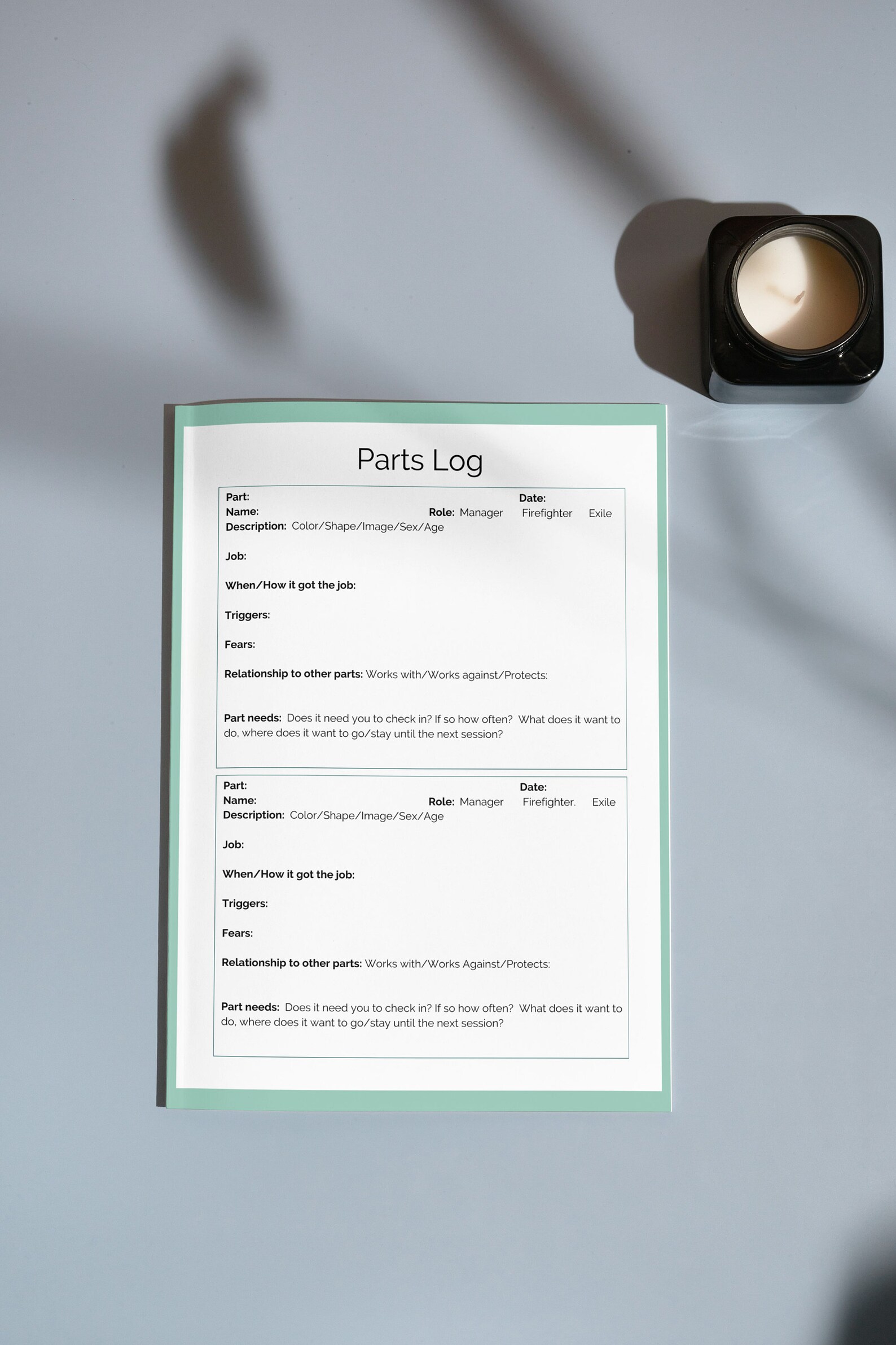 Internal Family Systems (IFS) Parts Log, Parts Work, Tracking Parts ...