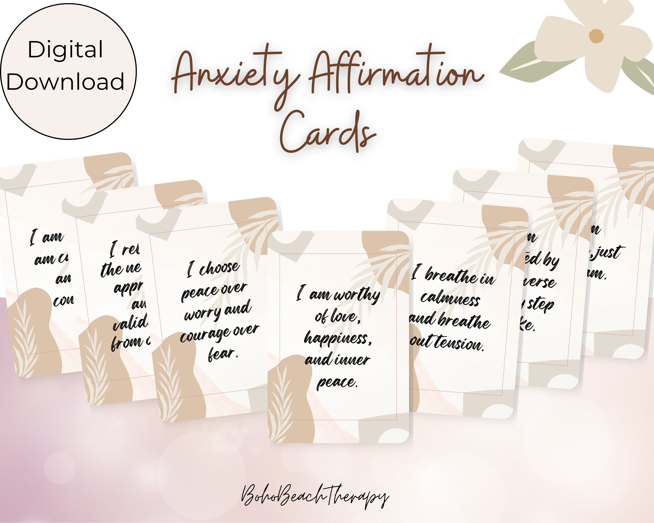 Boho Printable Positive Affirmation Cards for Anxiety Relief, Anxiety ...