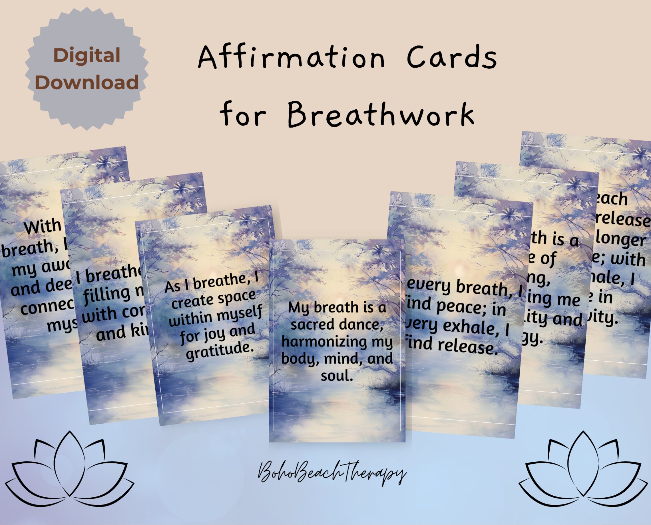 Breath Work Positive Affirmations Bundle, Digital Affirmations, Daily ...