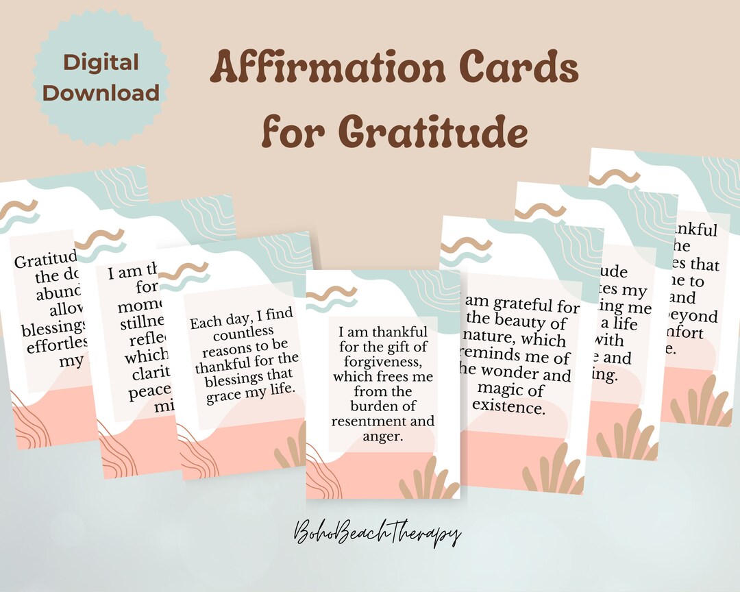 Printable Positive Affirmations for Gratitude, Digital Gratitude Cards ...