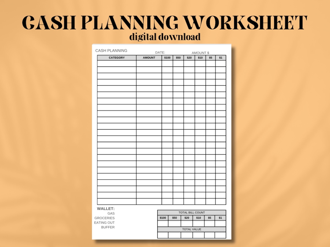 Cash Planning Worksheet (digital Download / Printable) - Etsy
