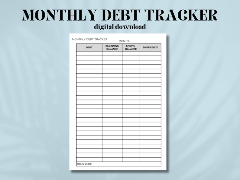 Monthly Debt Tracker (digital Download / Printable) - Etsy