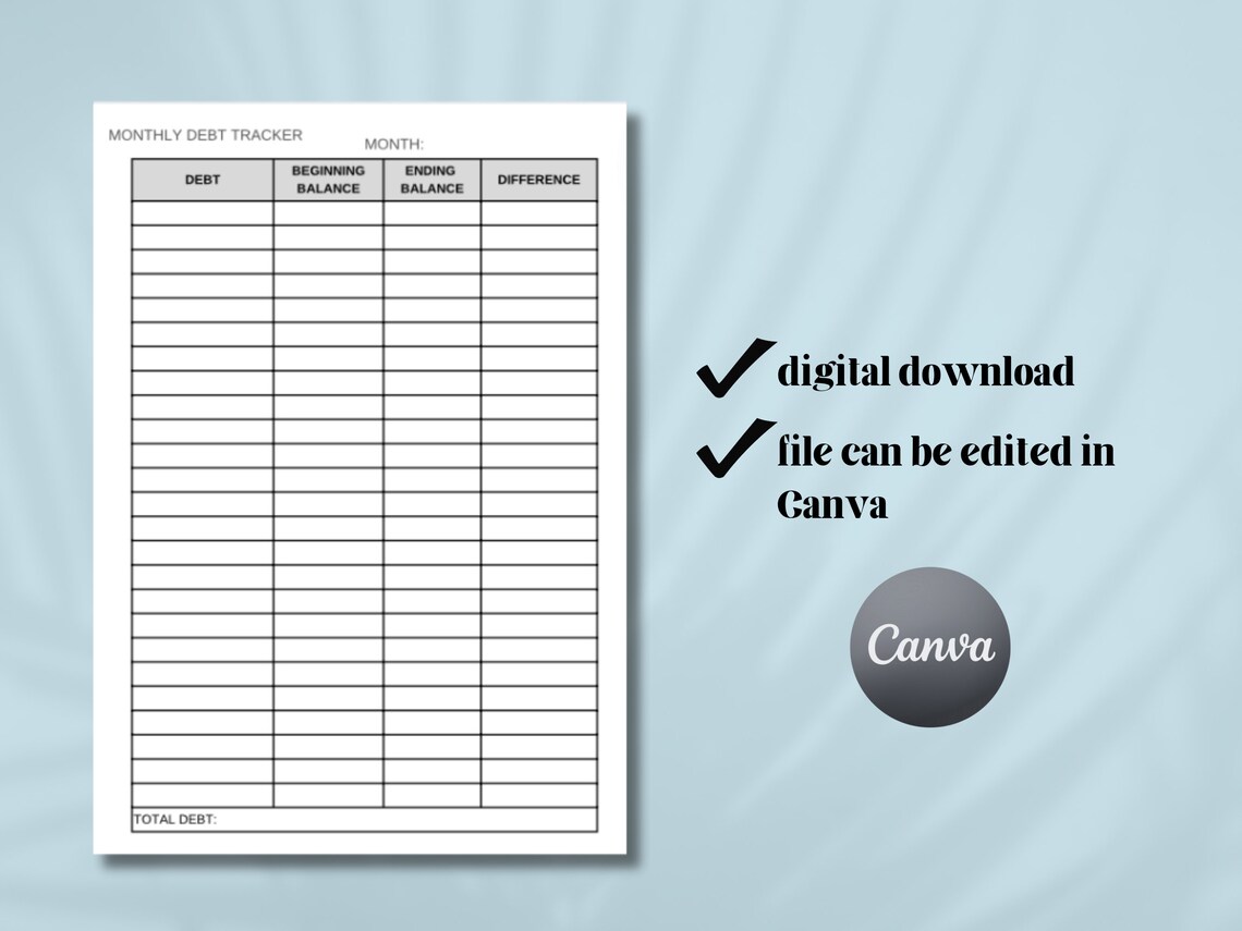 Monthly Debt Tracker (digital Download / Printable) - Etsy