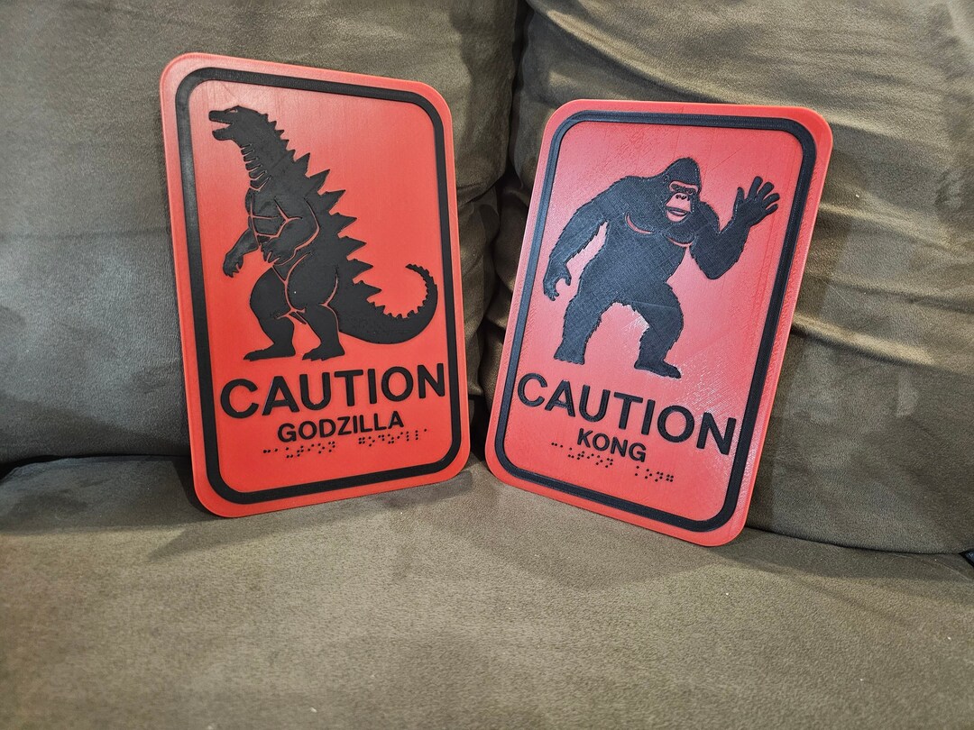 Godzilla and Kong Caution Signs - Etsy