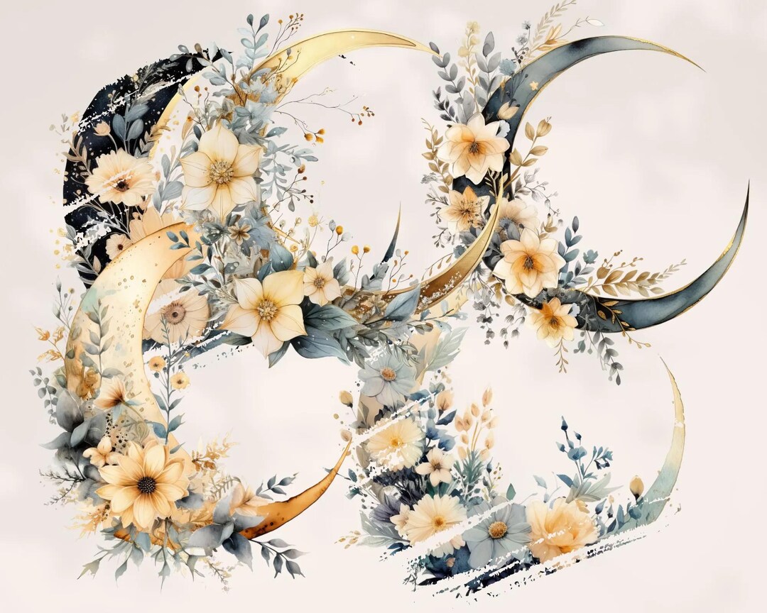 Floral Moons Clipart, Moon With Flower Svg, Floral Moon Sweatshirt, Crescent Moon Flower, Moon ...