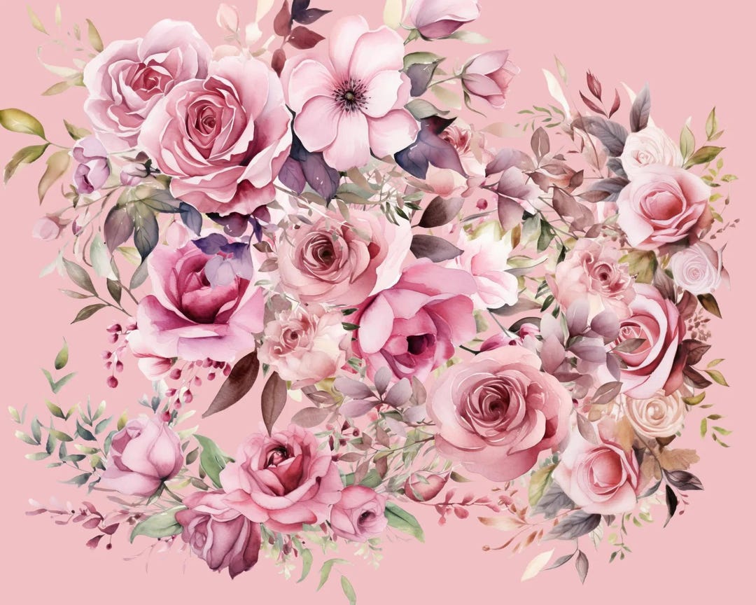 Dusty Rose, Dusty Rose Floral Clipart, Flowers Rose Png, Watercolor ...