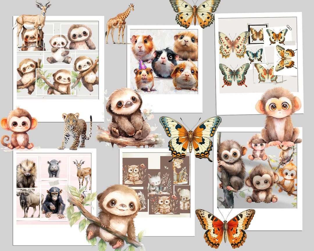Baby Animals Clipart Bundle, Butterfly Rainbow Clipart, Clipart Mega ...