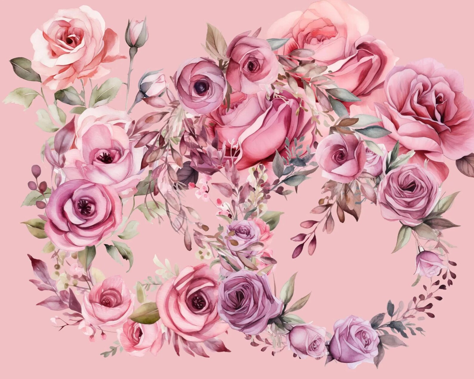 Dusty Rose, Dusty Rose Floral Clipart, Flowers Rose Png, Watercolor ...