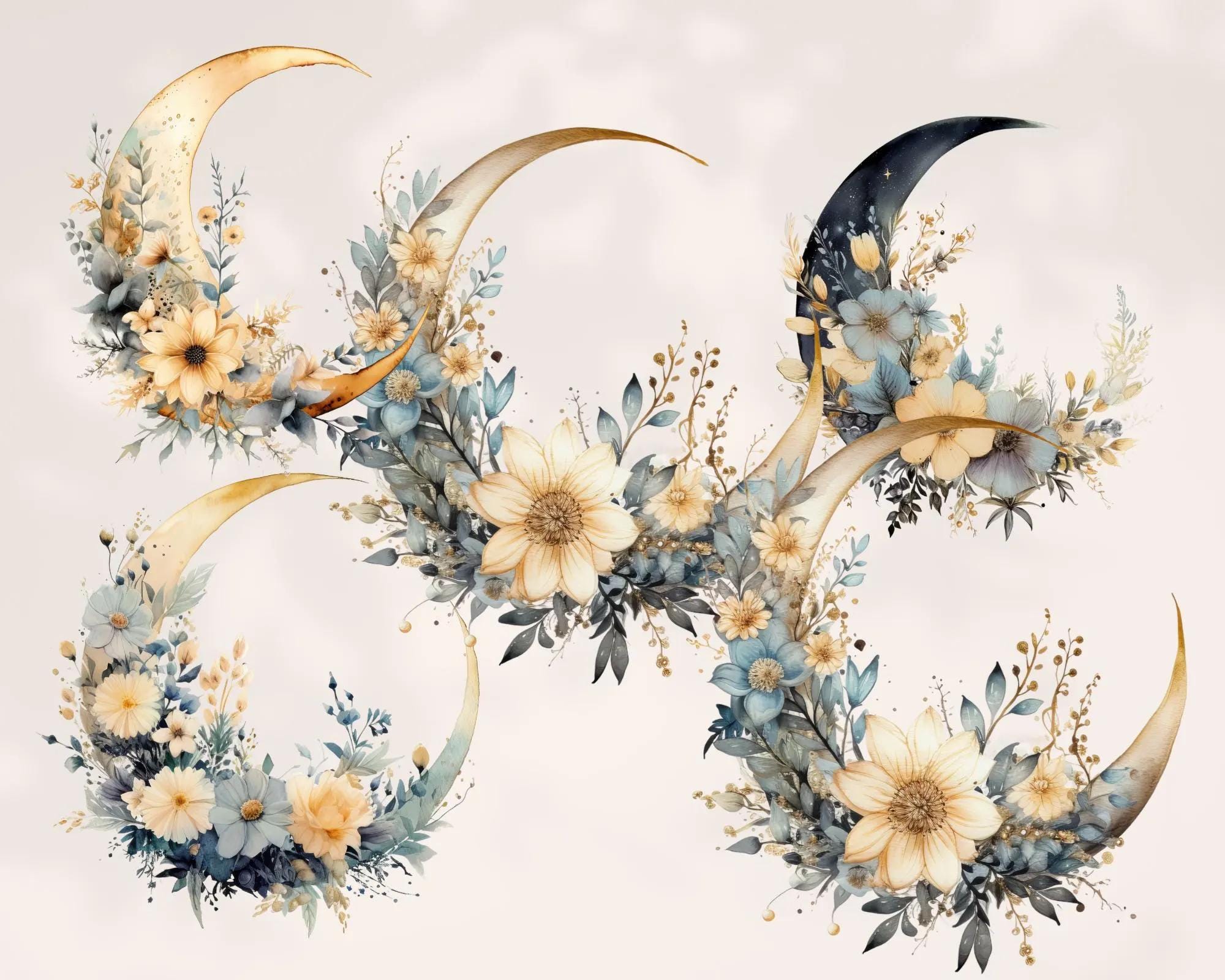 Floral Moons Clipart, Moon With Flower Svg, Floral Moon Sweatshirt ...