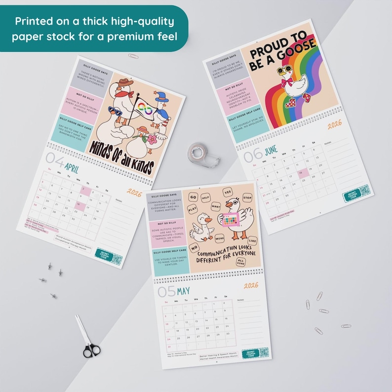 Silly Goose Neurodiversity Calendar 2026, Inclusive Mental Health Gift ...