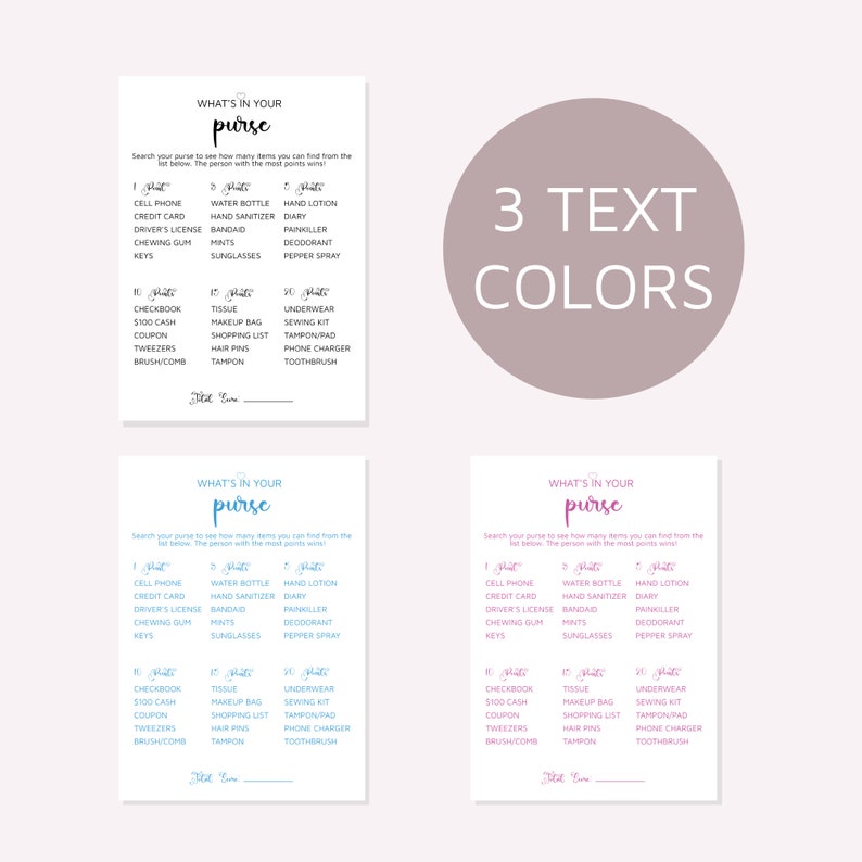 What's in Your Purse, Printable Baby Shower Game, Party Game, Instant ...