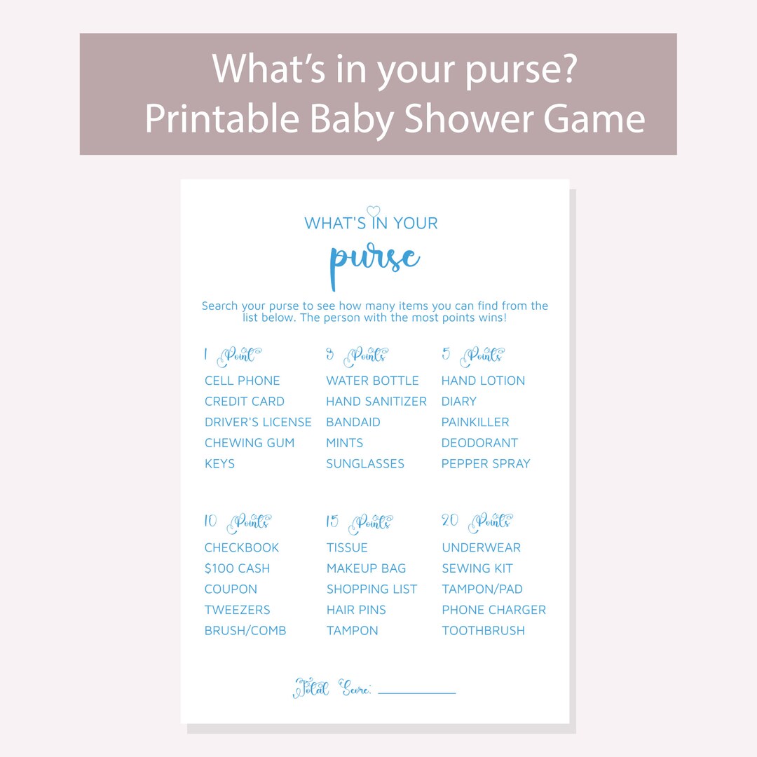 What's in Your Purse, Printable Baby Shower Game, Party Game, Instant ...