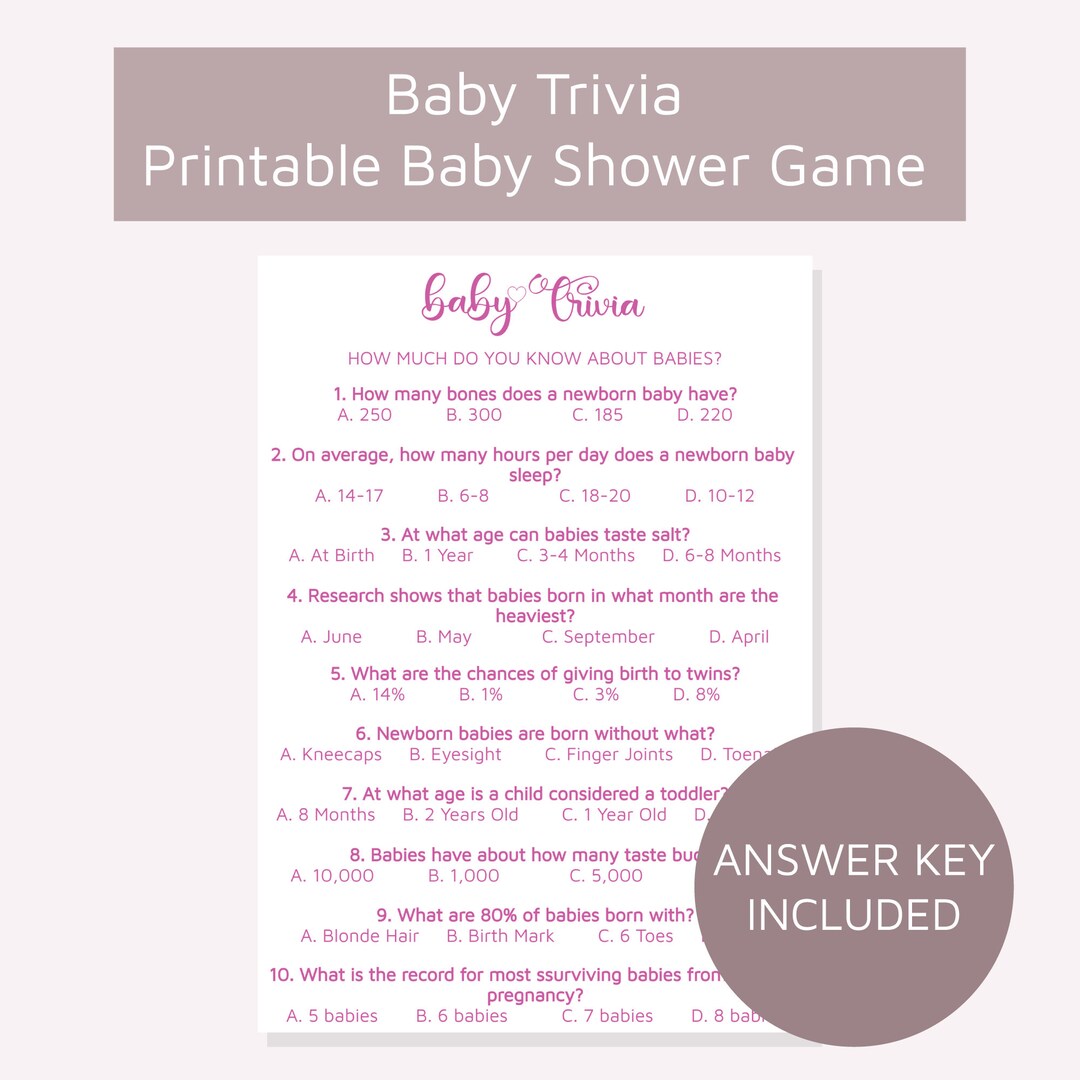 Baby Trivia Game, Printable Baby Shower Game, Party Game, Instant ...