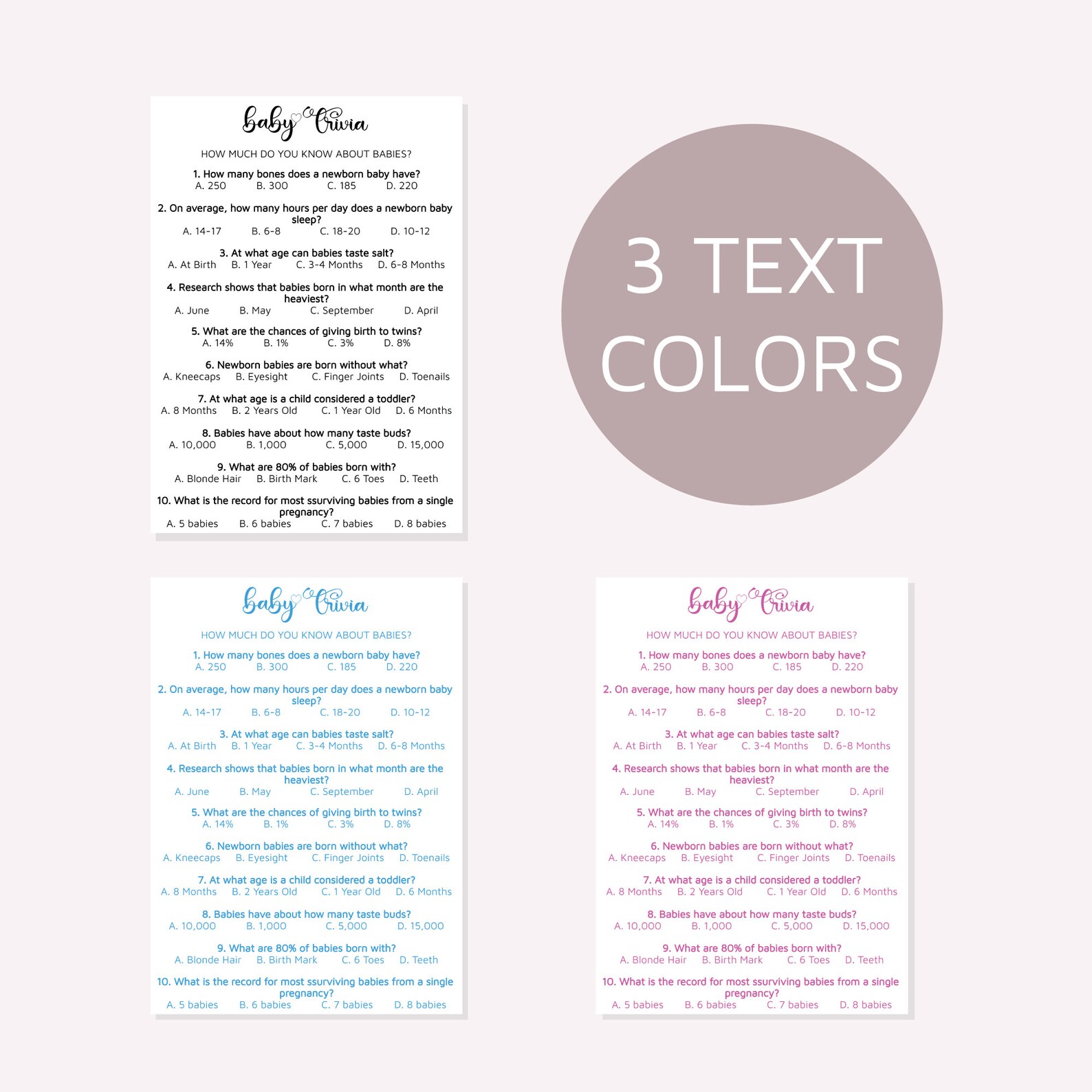 Baby Trivia Game, Printable Baby Shower Game, Party Game, Instant ...