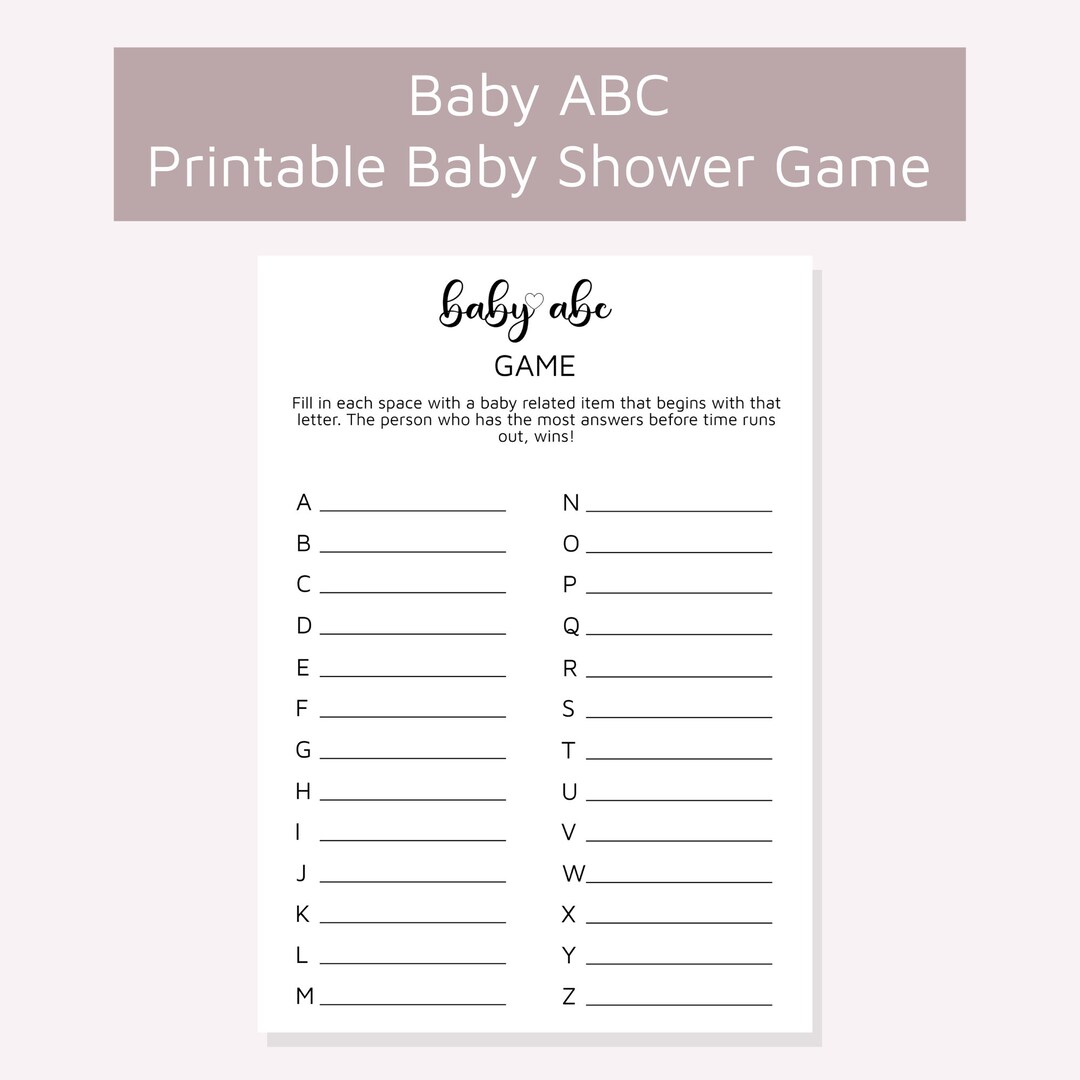 Baby ABC Game, Printable Baby Shower Game, Party Game, Instant Download ...