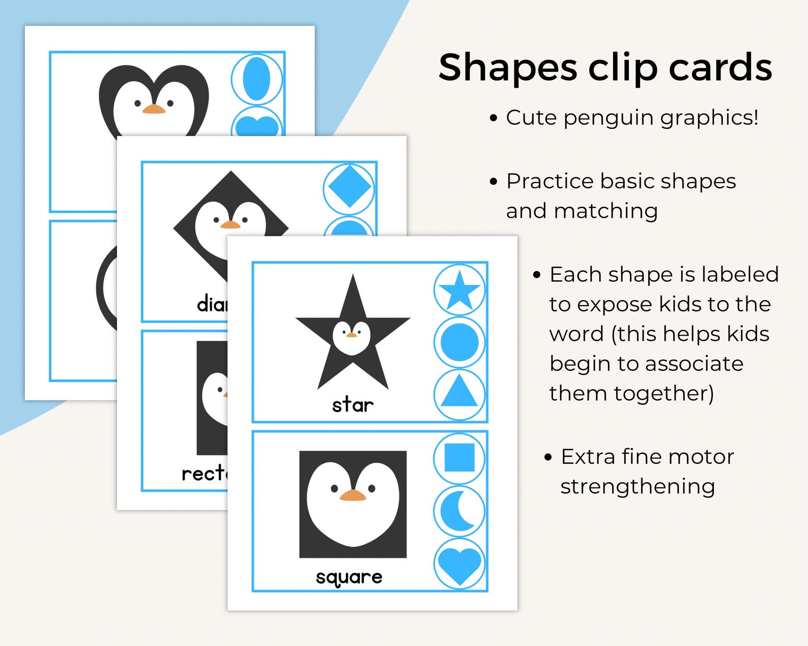 Penguin Shape Clip Cards: Winter Preschool Activity (PDF) - Etsy