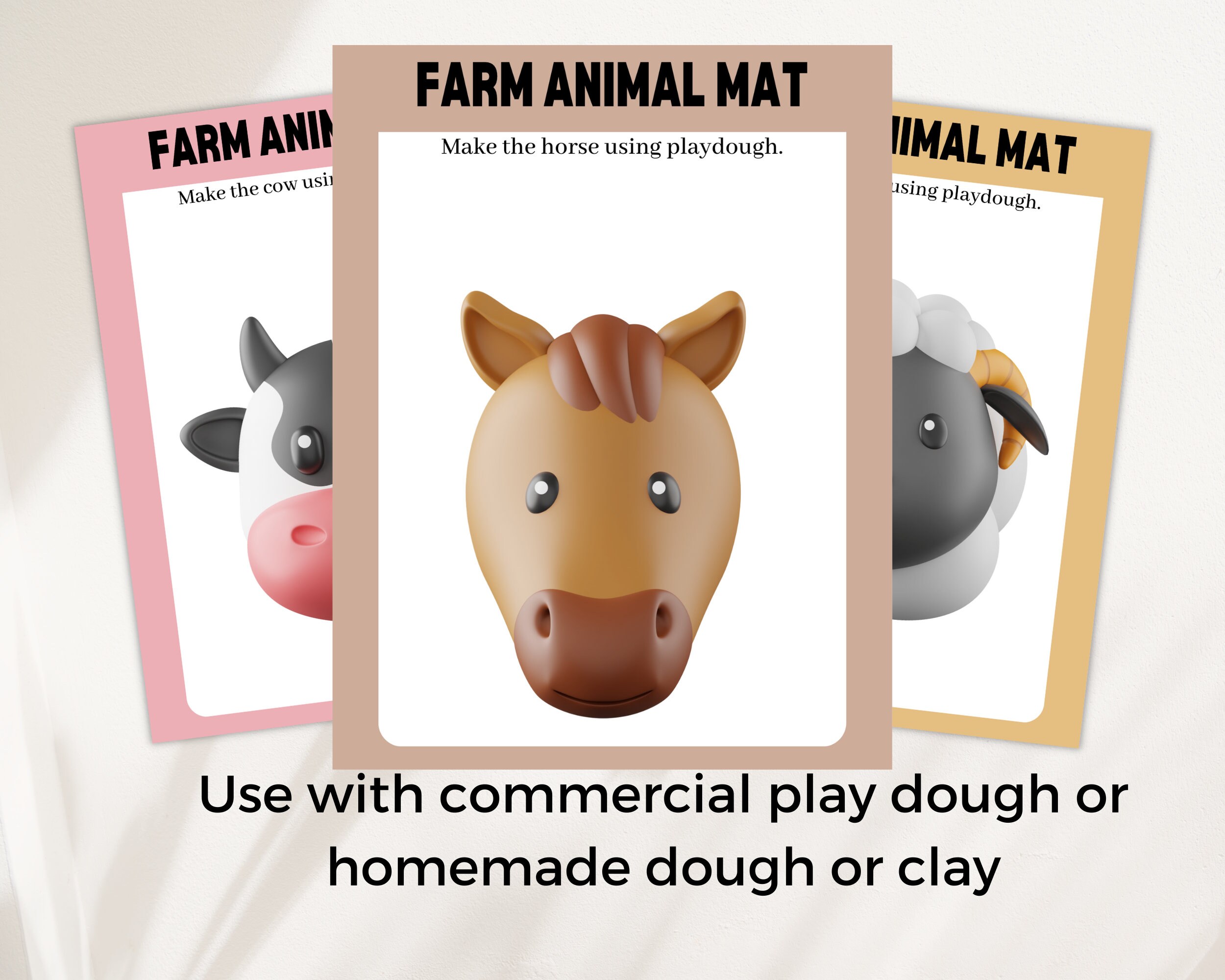 Printable Farm Animals Play Dough Mats, Playdough Sensory Learning ...
