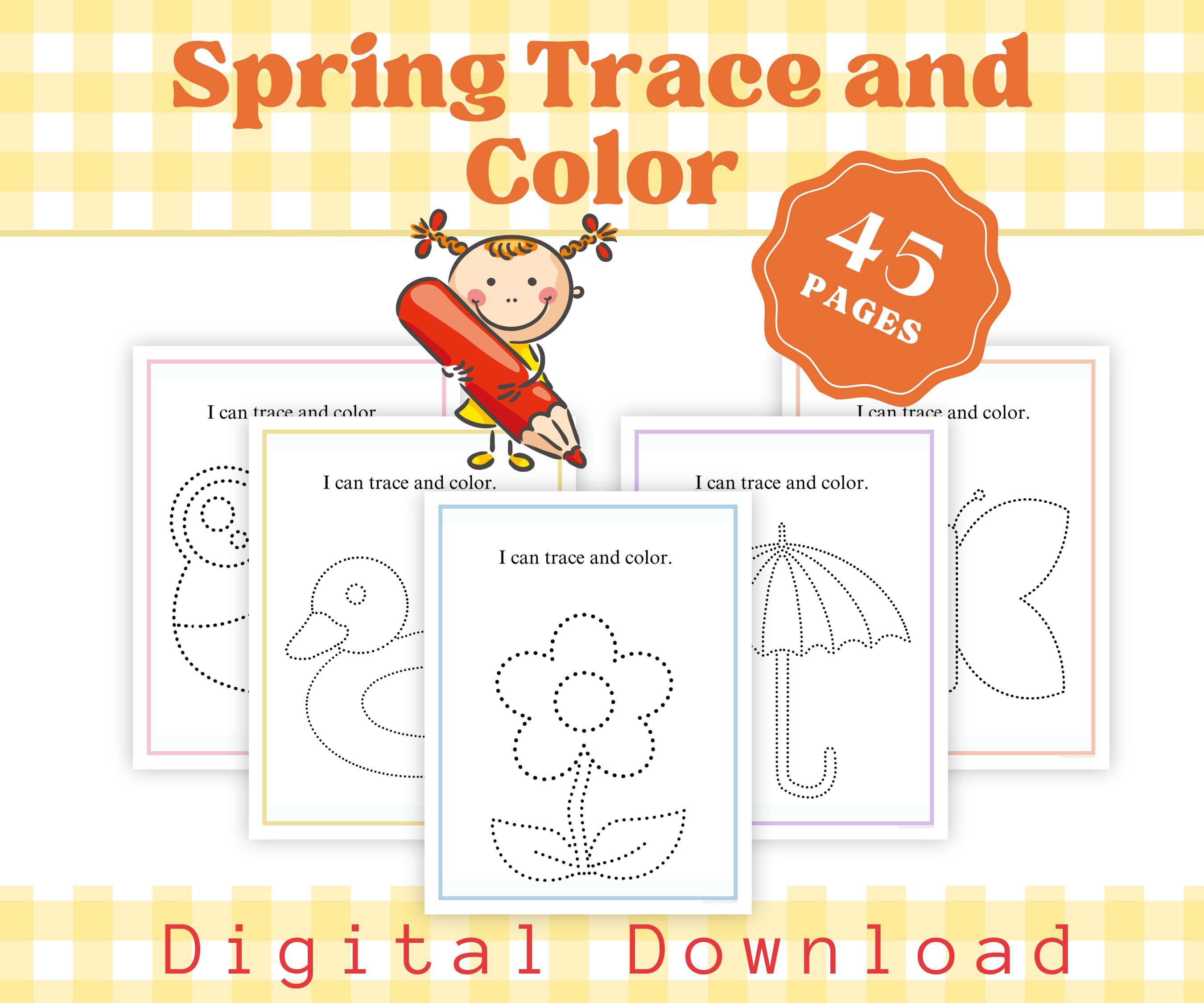 Spring Trace and Color Worksheets, Pencil Control and Grip Practice ...