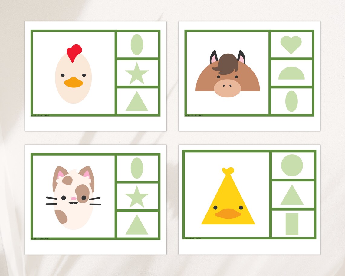 Farm Animal Shapes Clip Cards: Toddler Learning Activity (PDF) - Etsy