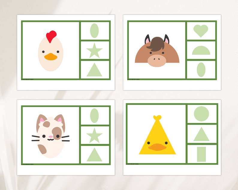 Farm Animals Shapes Clip Cards; Shape Activity for Toddlers Preschool ...