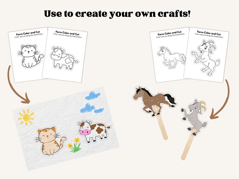 Farm Animal Cut Out Pages: Scissor Skills Practice (PDF Download) - Etsy