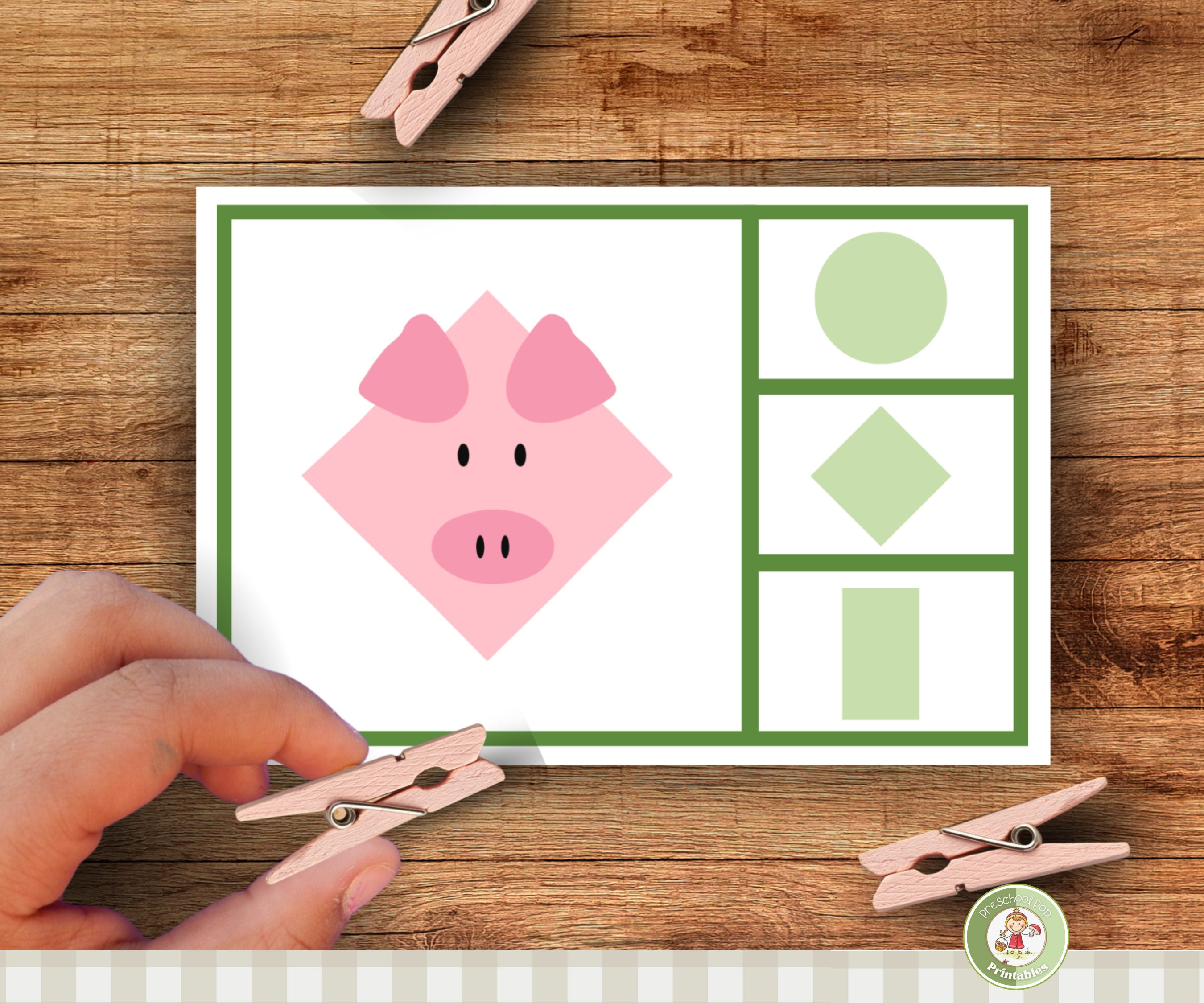 Farm Animals Shapes Clip Cards; Shape Activity for Toddlers Preschool ...