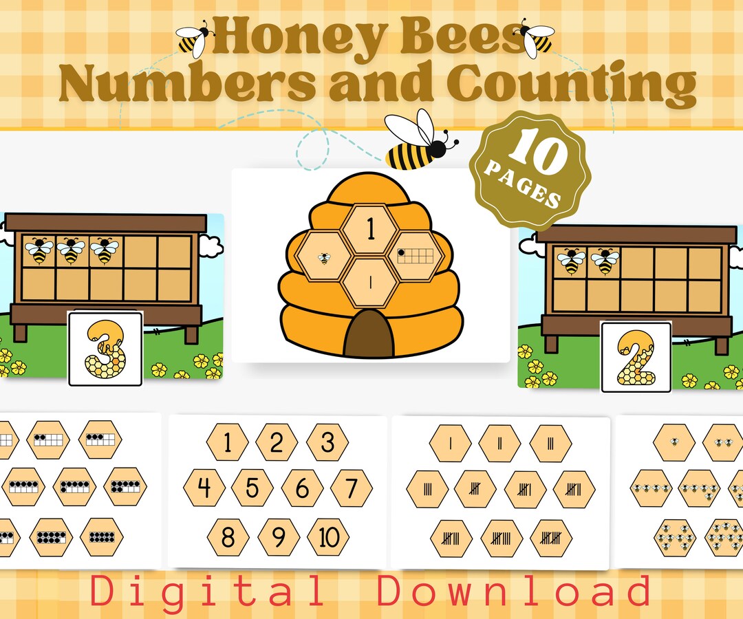 Bee Math Ten Frames, Printable Numbers Cards 1-10 for Pre-k ...