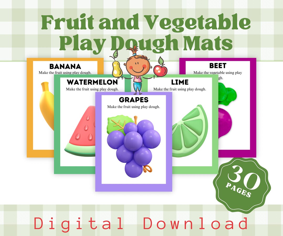 Printable Play Dough Mats Fruit and Vegetables Theme, Fine Motor ...