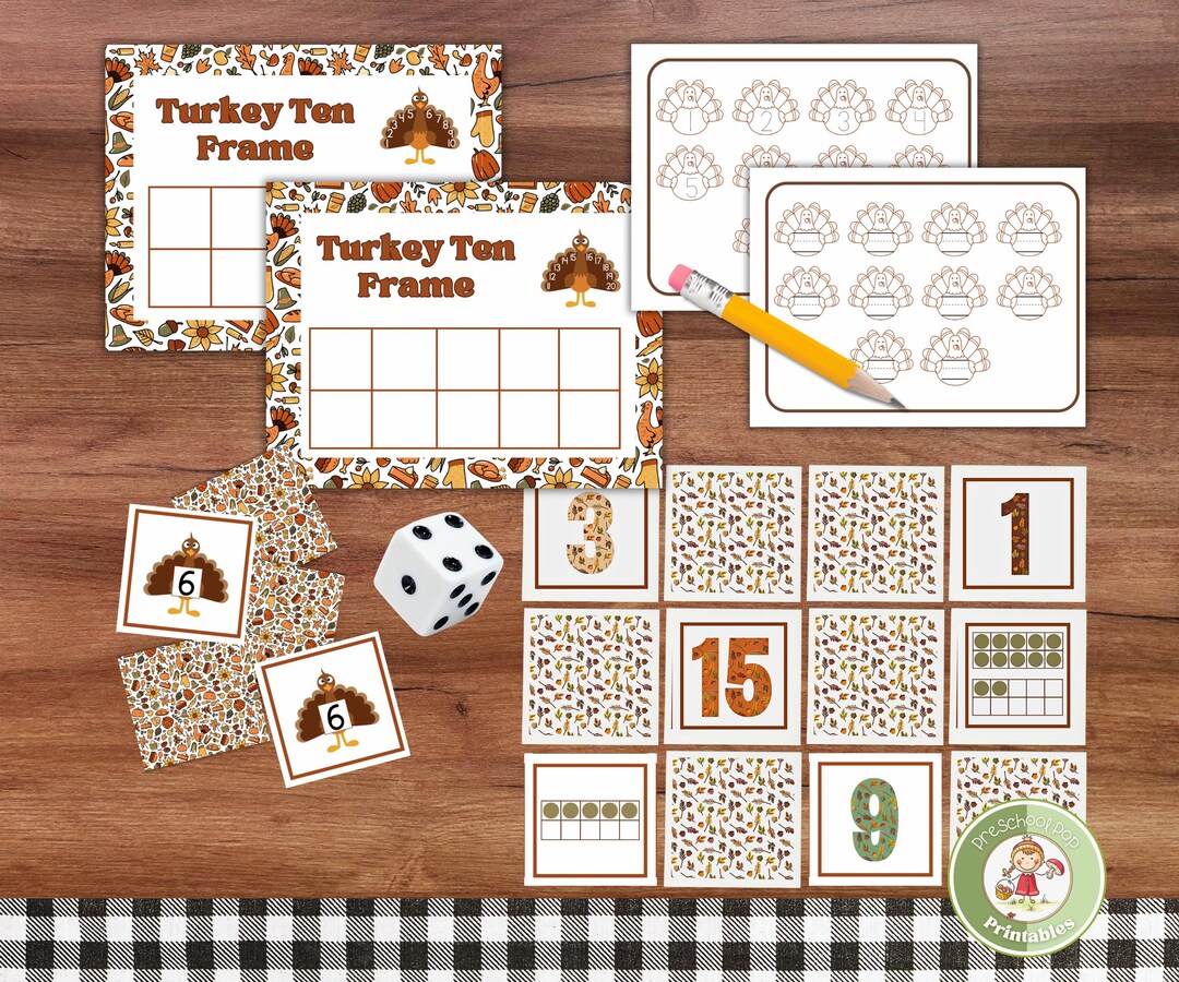 Turkey Ten Frame Game Pack; Math Games for Pre-k, Kindergarten; Number ...