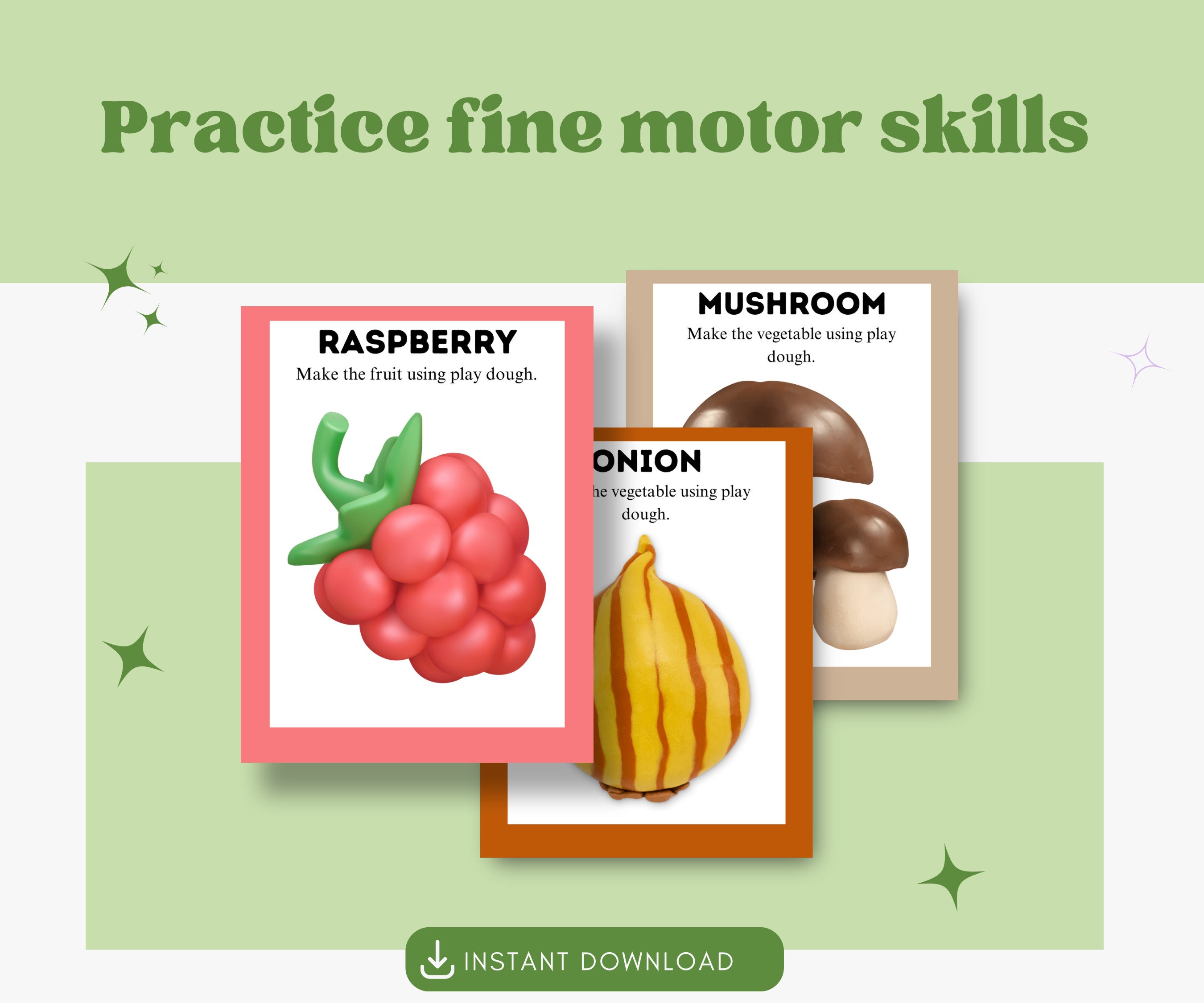 Printable Play Dough Mats Fruit and Vegetables Theme, Fine Motor ...