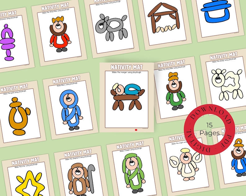 Printable Nativity Play Dough Mats; Christmas Playdough Sensory ...