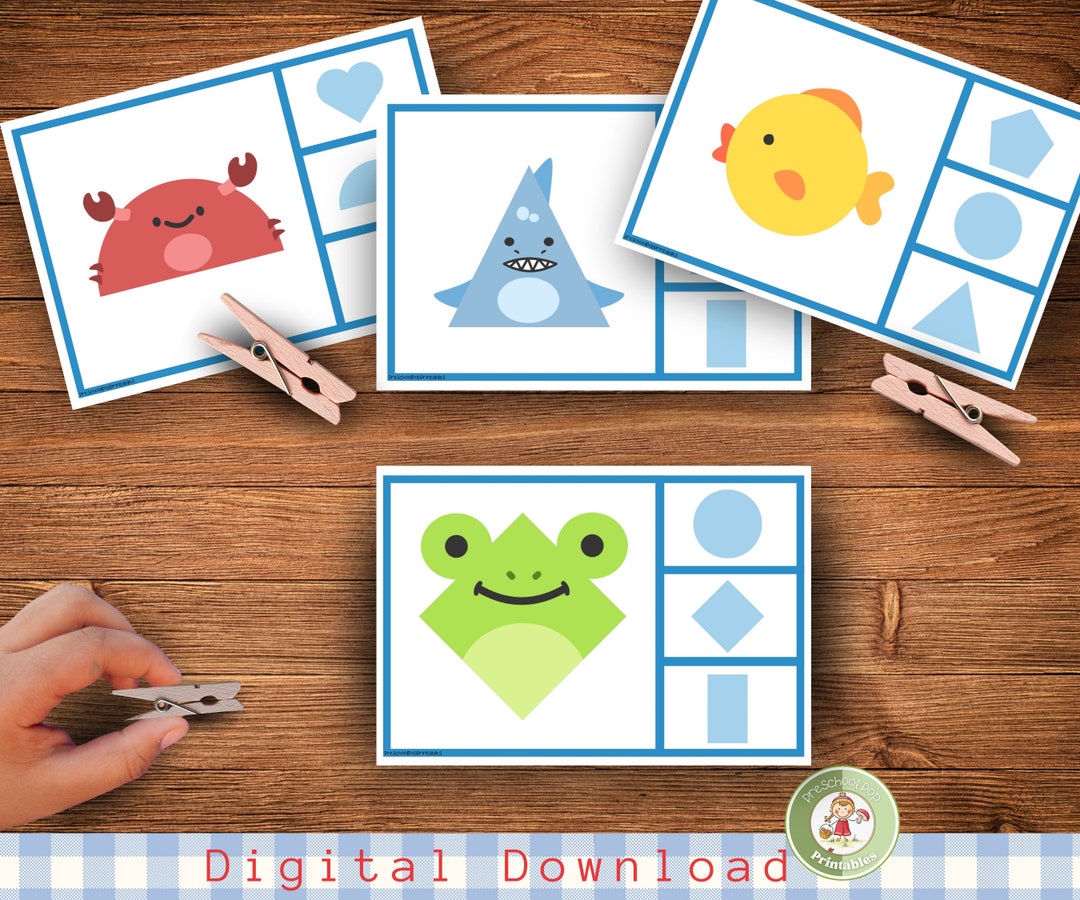 Ocean Shapes Clip Cards: Toddler Learning Activity (PDF) - Etsy