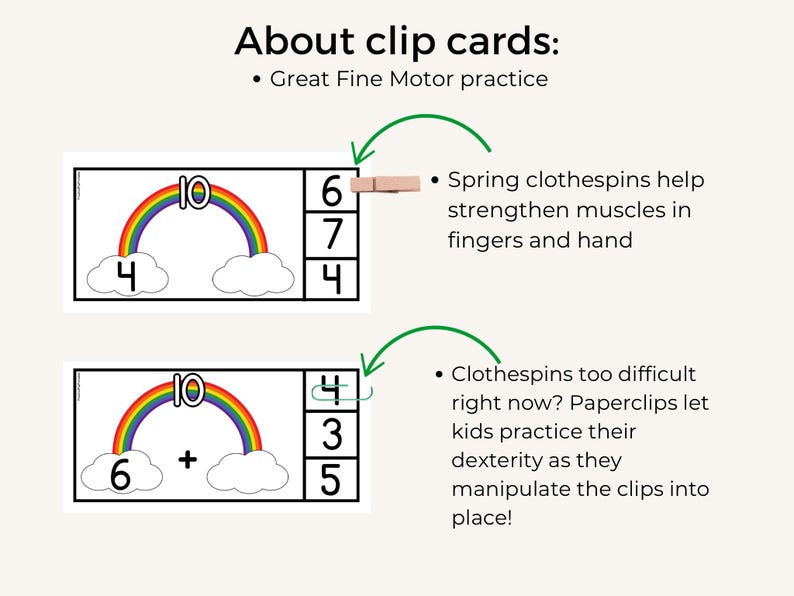 Rainbow Math Facts Clip Cards: Kindergarten Addition Game (PDF) - Etsy