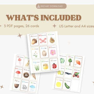 Printable Alphabet Flashcards, Nature-themed ABC Flash Cards, Letters ...