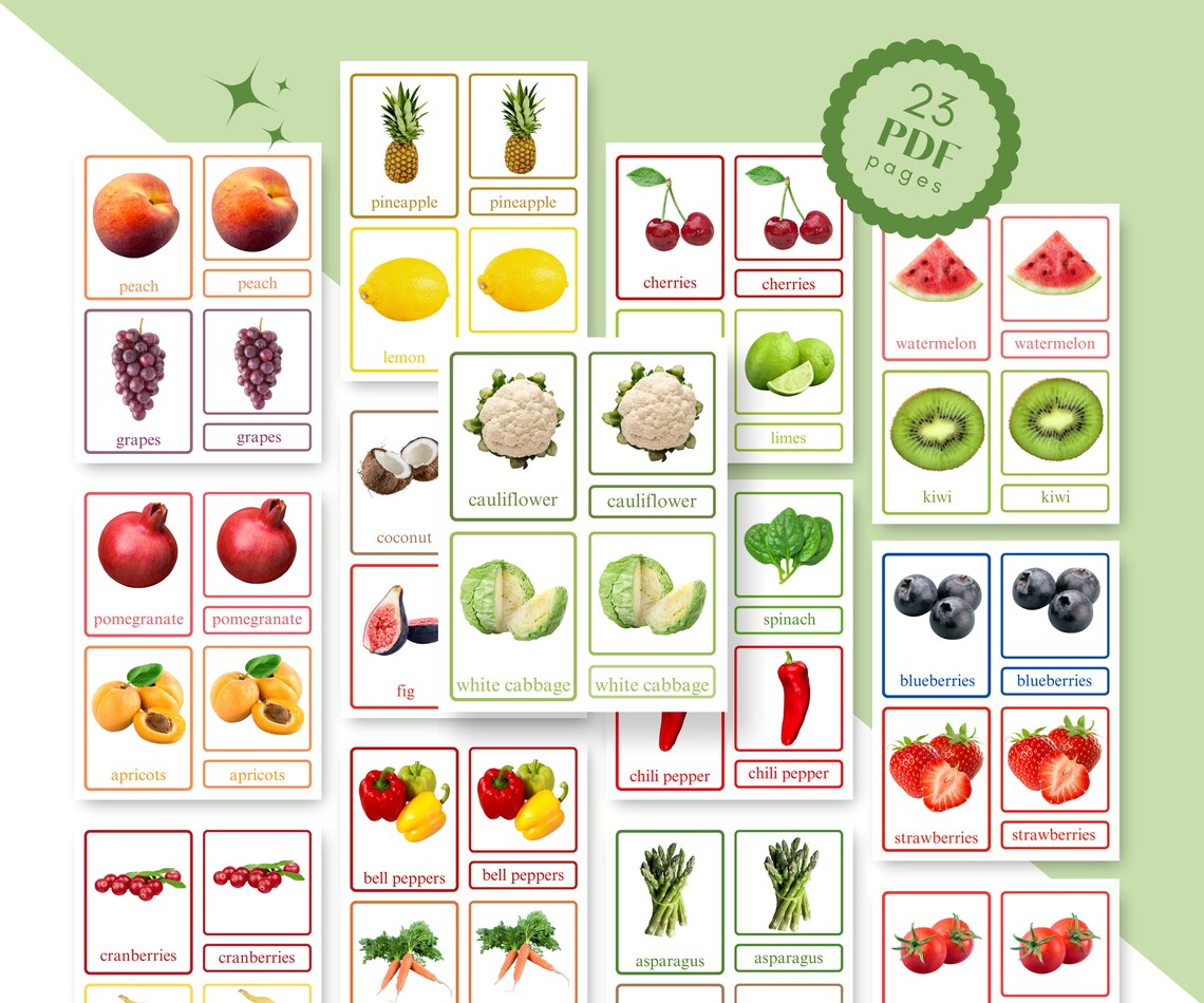 Printable Montessori-inspired 3 Part Cards, Fruits and Vegetables ...