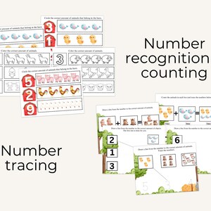 Farm Math Worksheets for Preschool, Pre-k; Number Tracing & Counting ...