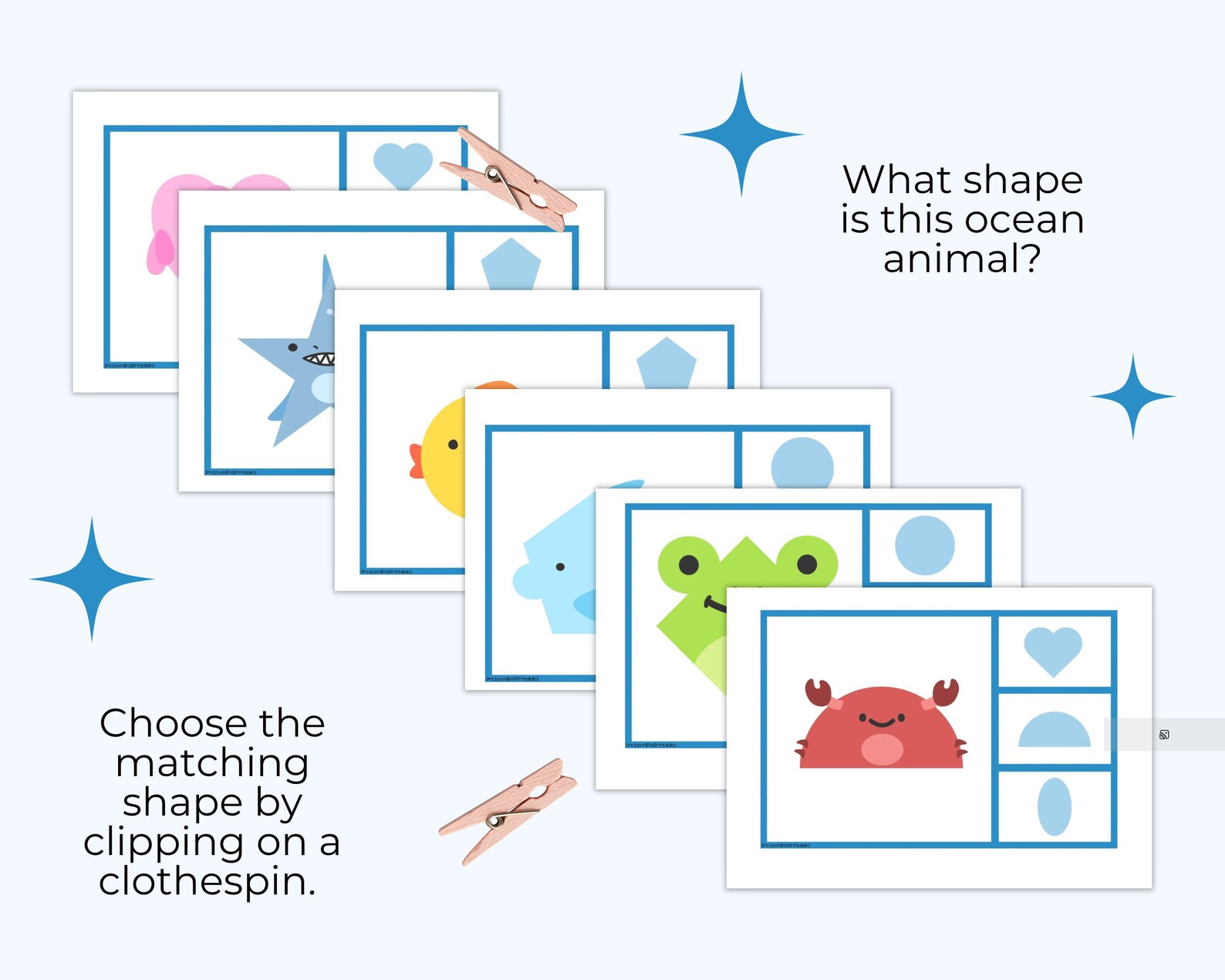 Ocean Shapes Clip Cards: Toddler Learning Activity (PDF Pattern) - Etsy