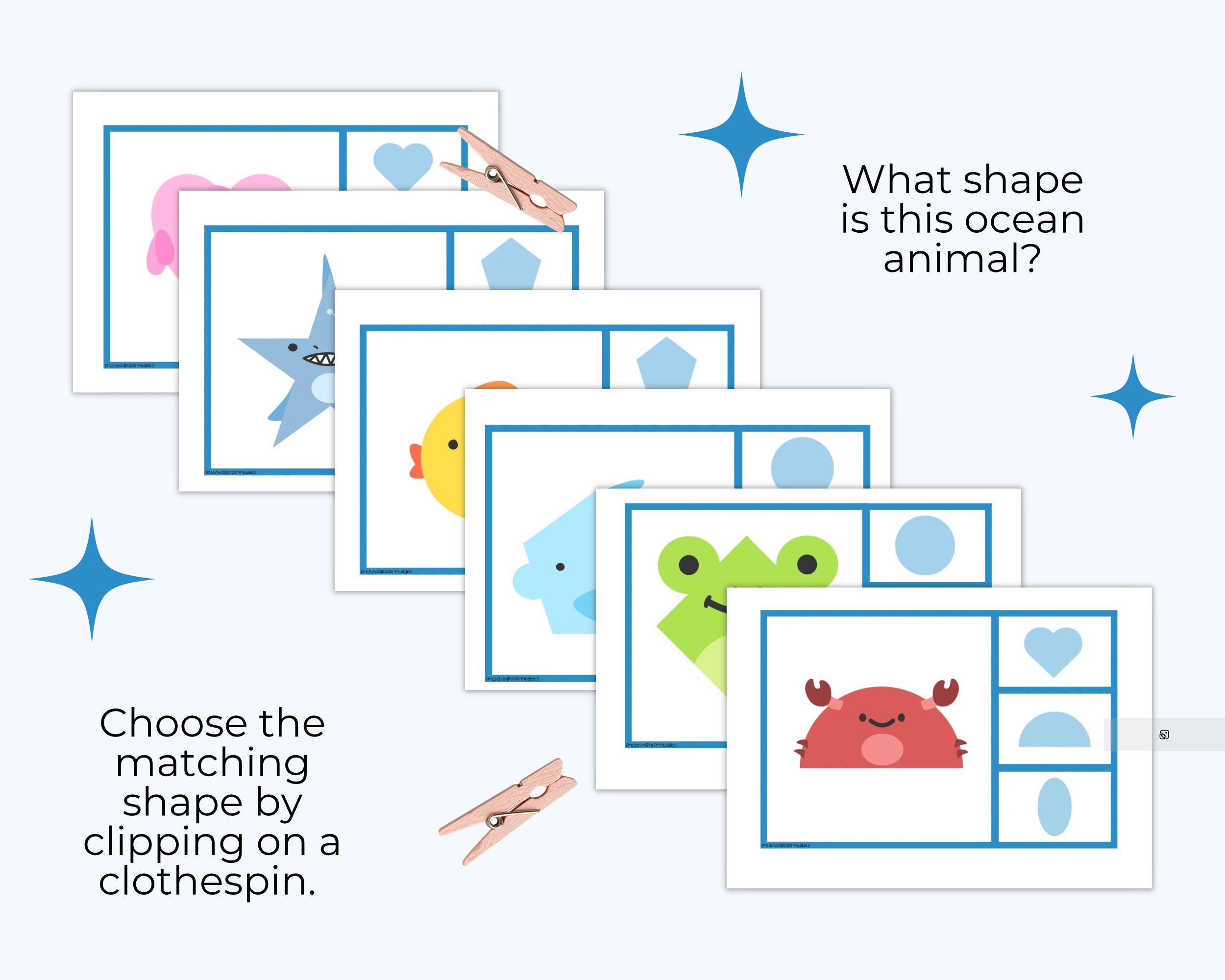 Ocean Shapes Clip Cards: Toddler Learning Activity (PDF) - Etsy