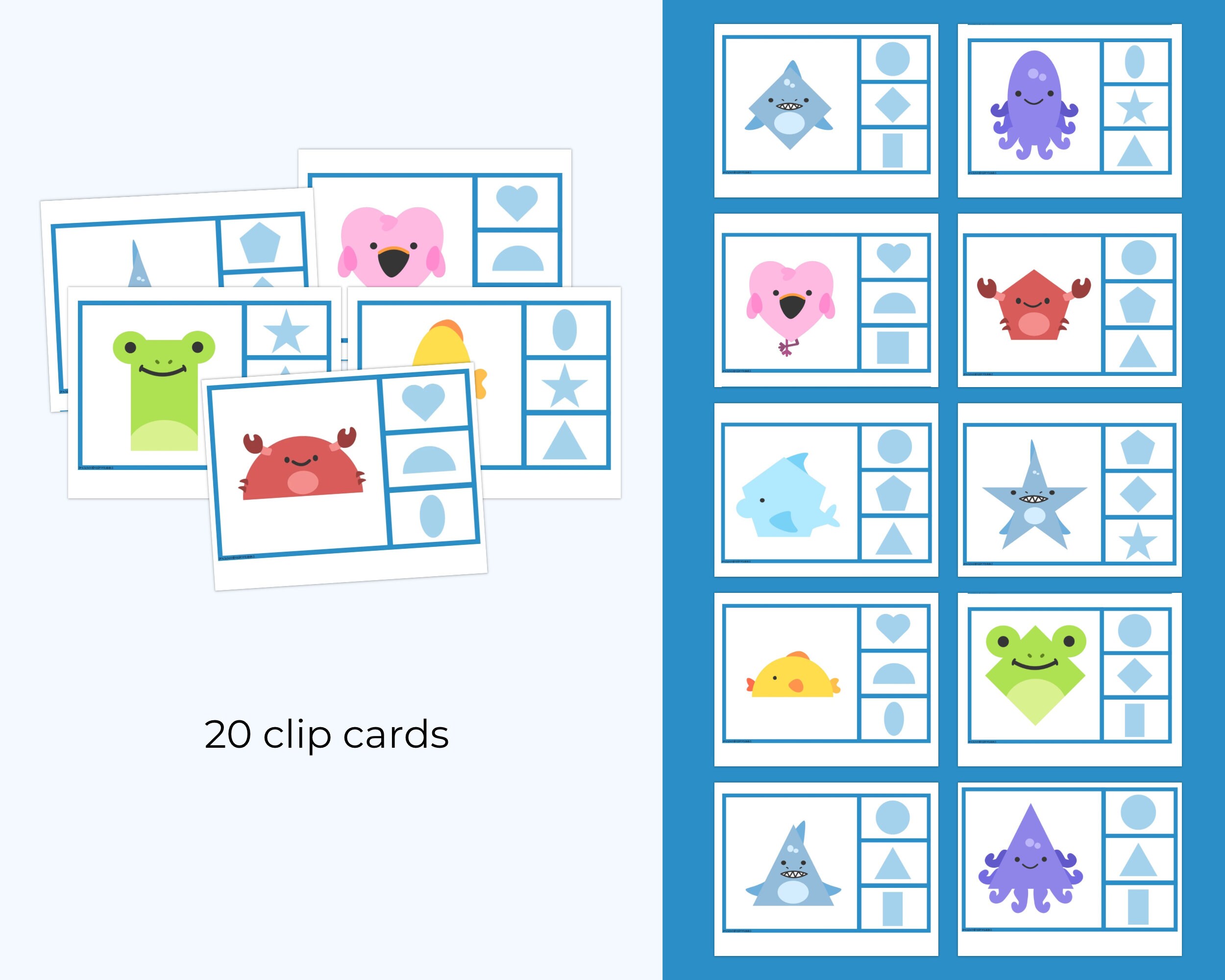 Ocean Shapes Clip Cards Shape Activity for Toddlers Preschool Classroom ...