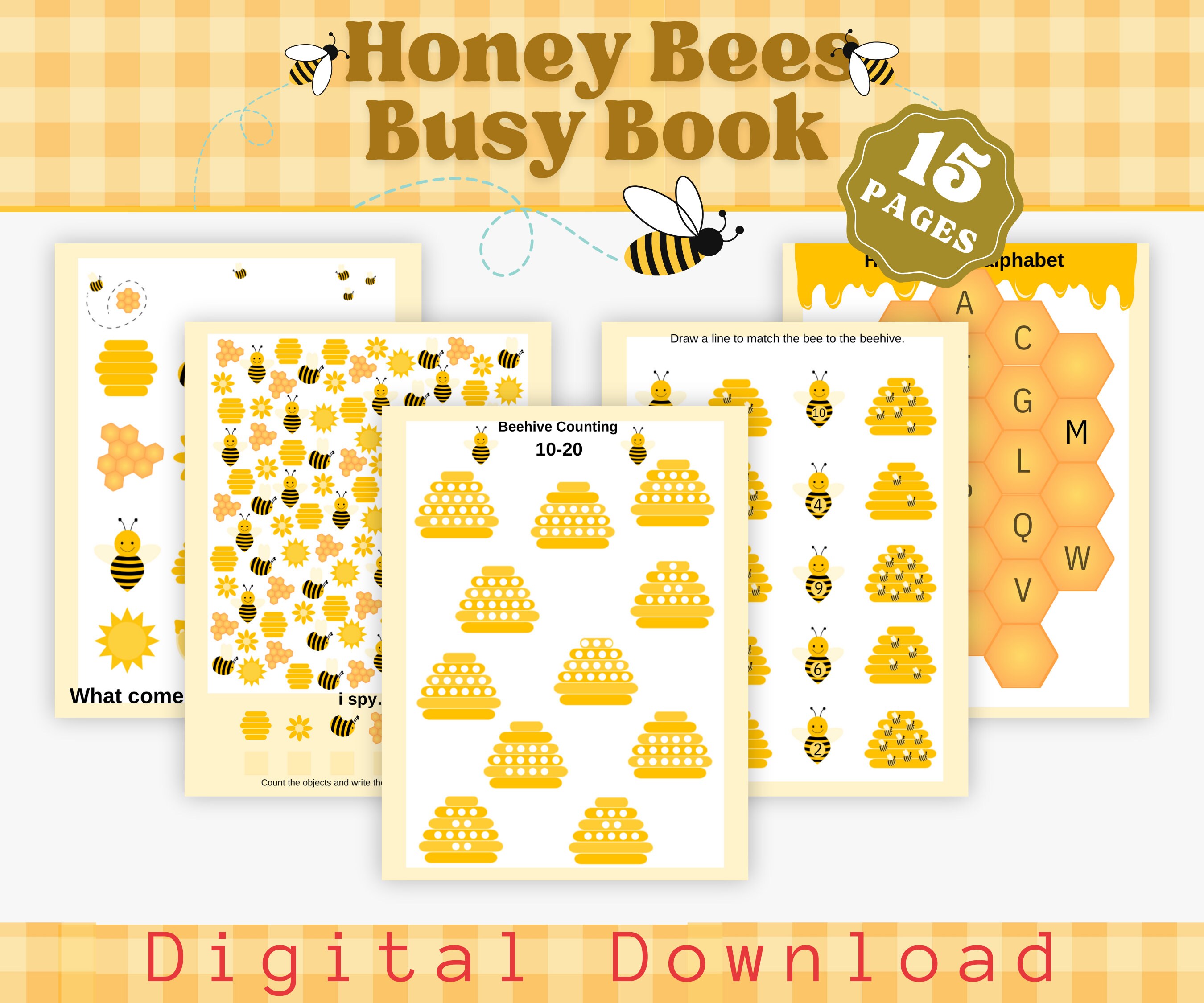 Busy Bee Quiet Book, Toddler Busy Book, Preschool Printable Numbers ...
