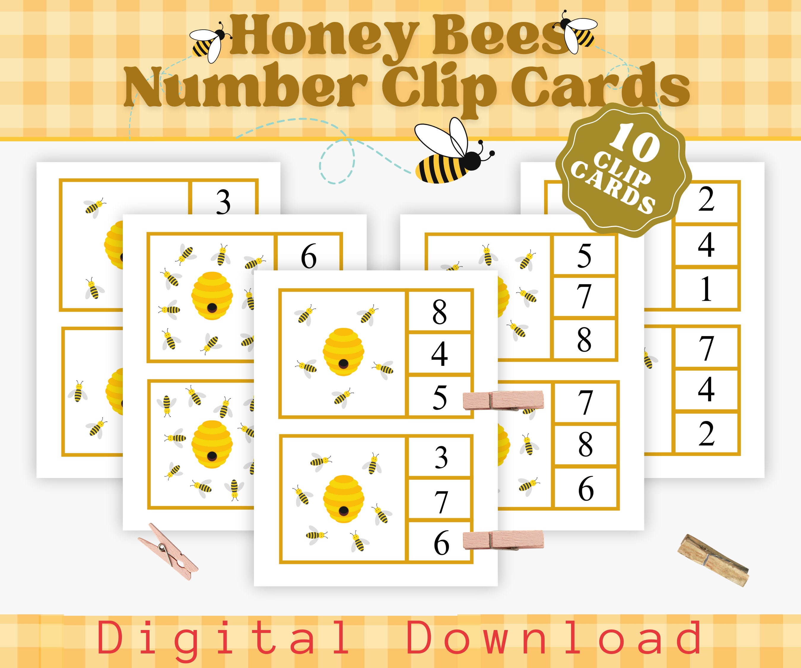 Bee Counting Clip Cards: Montessori Math Printable (PDF) - Etsy