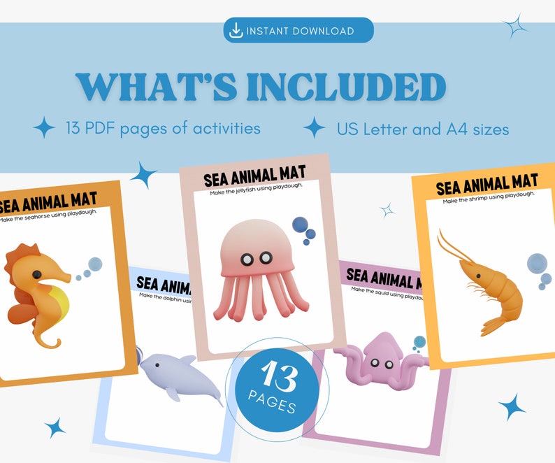 Printable Play Dough Mats Ocean Animals, Beach, Under the Sea Theme ...