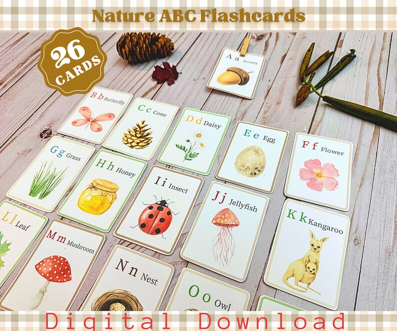 Printable Alphabet Flashcards, Nature-themed ABC Flash Cards, Letters ...