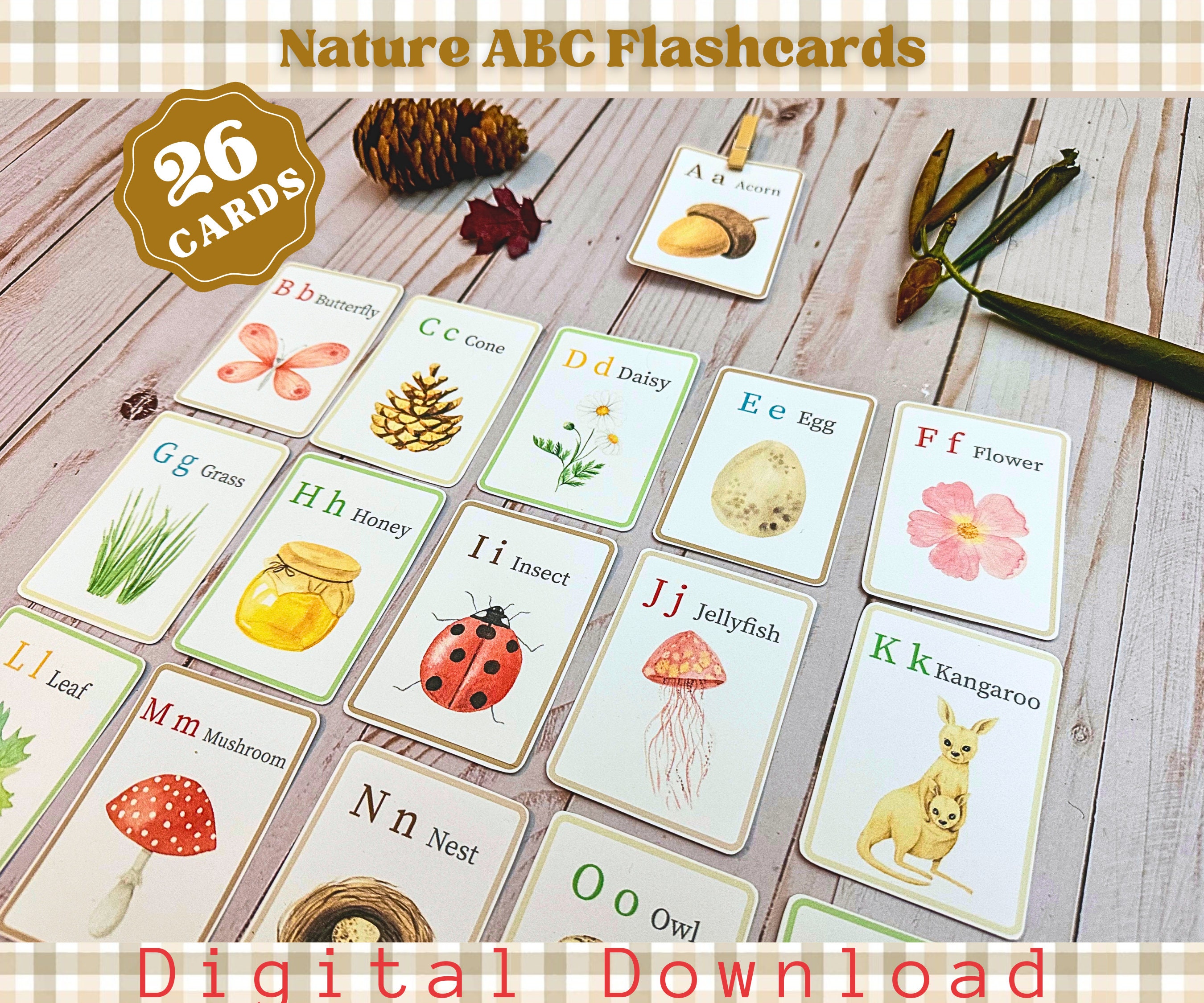 Printable Alphabet Flashcards, Nature-themed ABC Flash Cards, Letters ...
