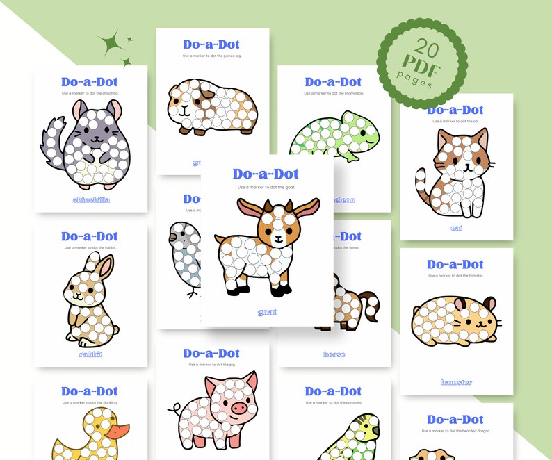 Printable Do-a-dot Pages, Farm Animals and Pets Theme, Fine Motor ...