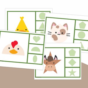 Farm Animals Shapes Clip Cards; Shape Activity for Toddlers Preschool ...