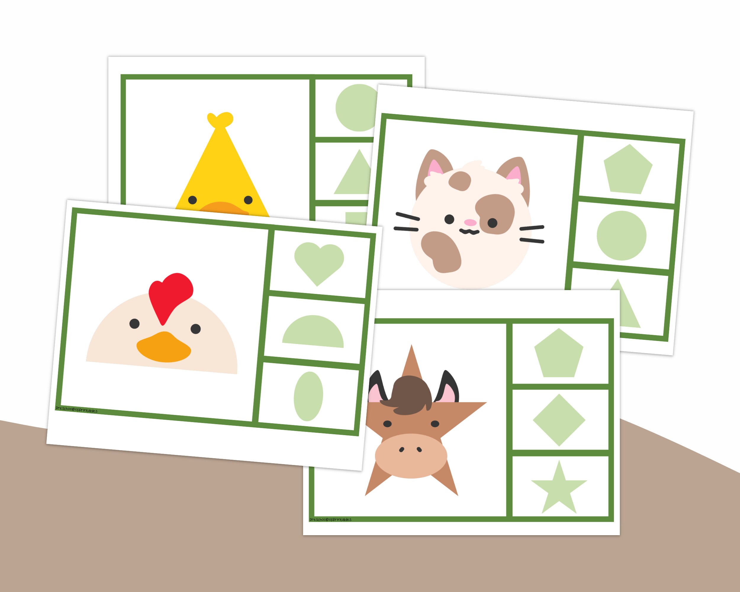 Farm Animals Shapes Clip Cards; Shape Activity for Toddlers Preschool ...