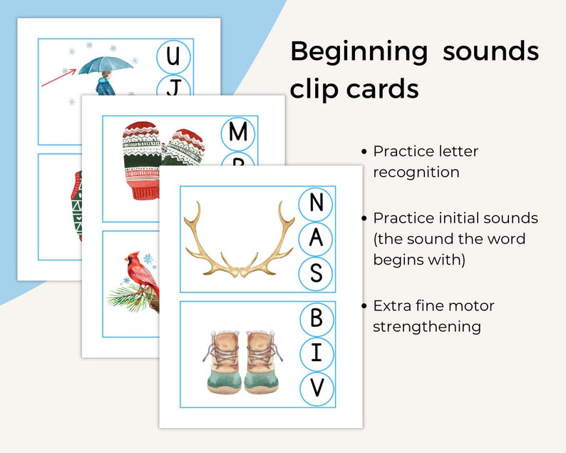 Winter Letters and Sounds Clip Cards for Pre-k & Kindergarten ...