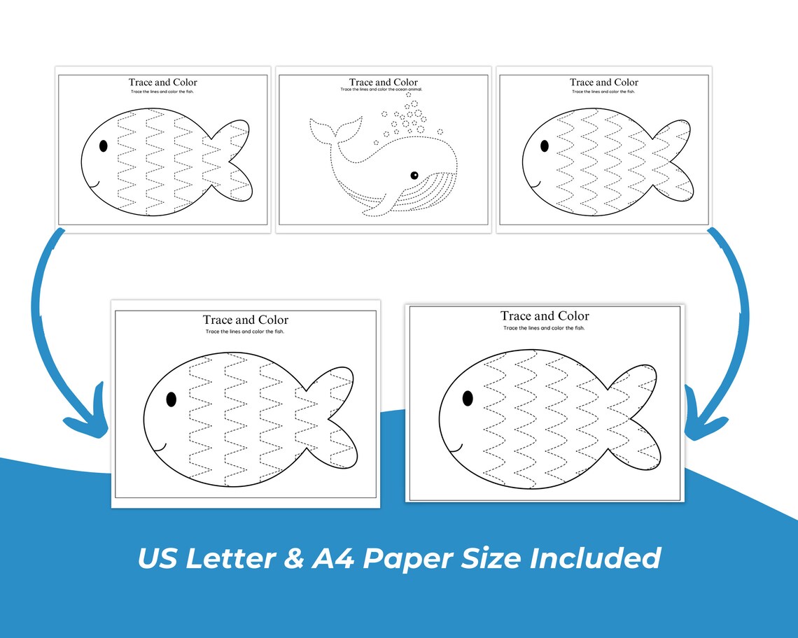 Ocean Tracing Worksheets: Preschool Handwriting Practice (PDF) - Etsy